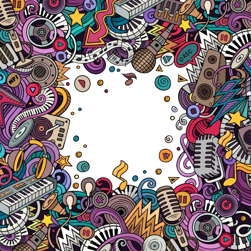 Cartoon doodles disco music frame Royalty Free Vector Image