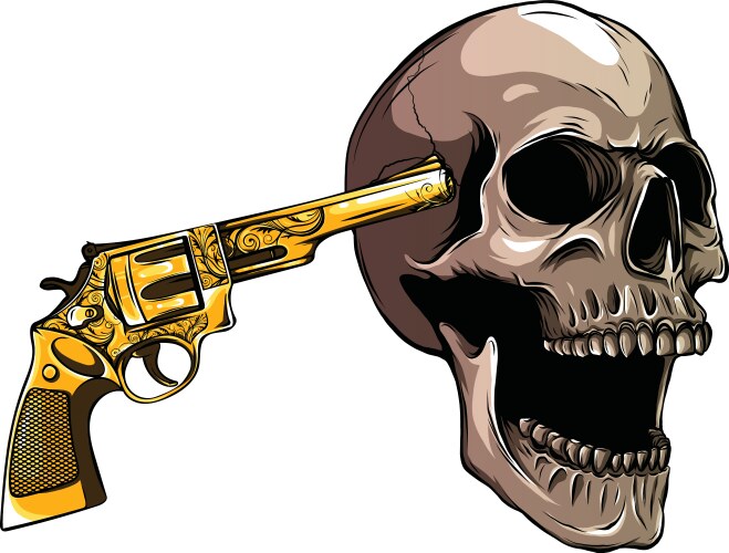 Skull aiming with two revolvers Royalty Free Vector Image