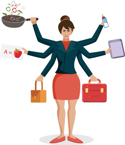 Multitasking woman concept Royalty Free Vector Image