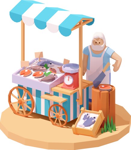 A seafood stall on white background Royalty Free Vector