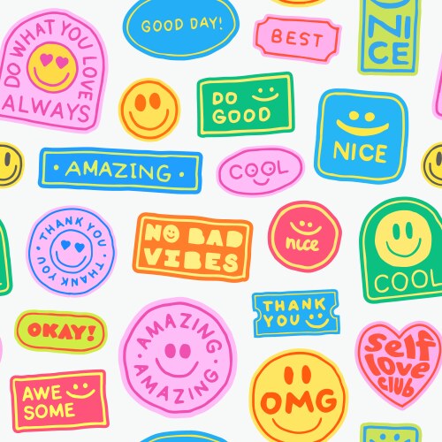 Cool y2k stickers collage seamless pattern trendy Vector Image