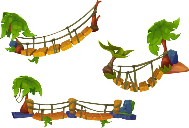 Rope bridges set isolated on white background Vector Image