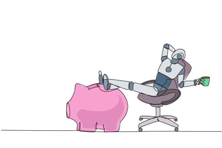 Single continuous line drawing robot sitting Vector Image