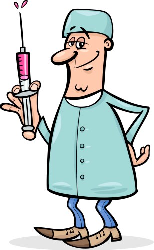 Doctor holds an injection with a vaccine Vector Image