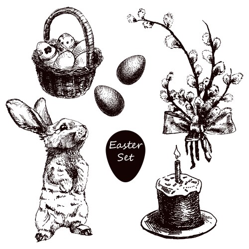 Easter objects vintage collection Royalty Free Vector Image