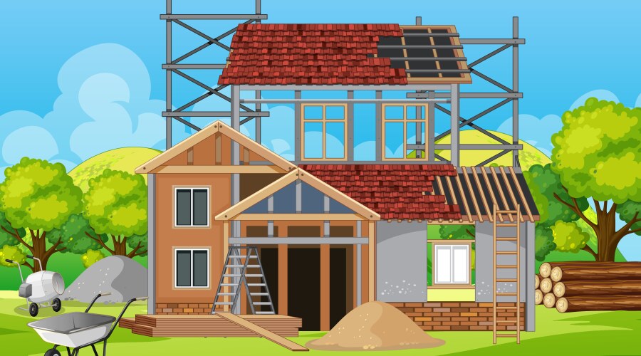 Cartoon color unfinished house construction Vector Image