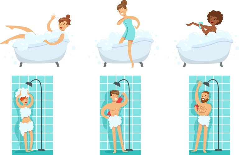 Taking a shower daily routine activities of women Vector Image