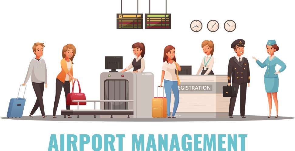 Airport cartoon composition Royalty Free Vector Image