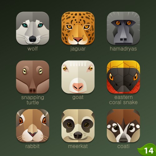 Animal faces for app icons-set 24 Royalty Free Vector Image