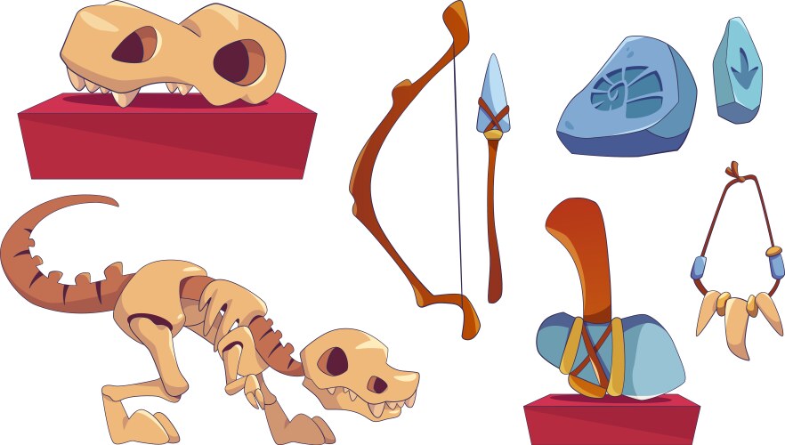 Set isolated icons for archeology paleontology Vector Image