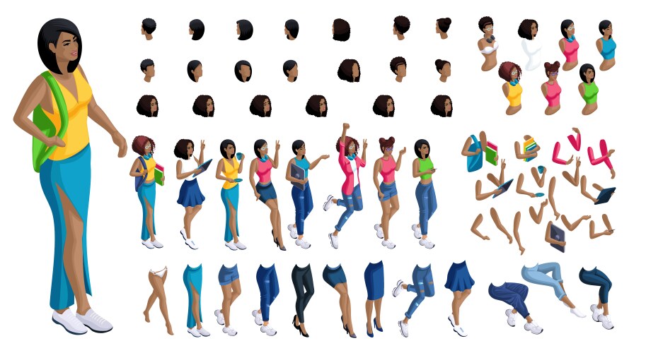 Isometric cartoon people 3d set for creating Vector Image