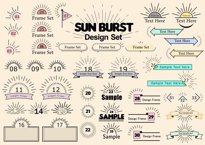 Sunburst design set simple heading frame Vector Image