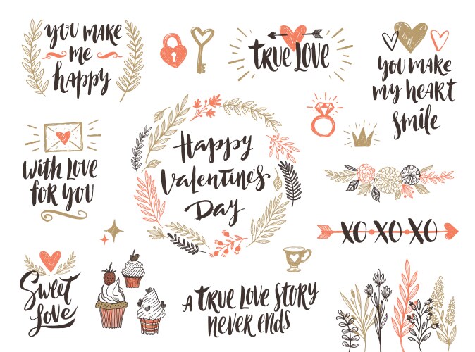 Valentines day hand drawn set Royalty Free Vector Image