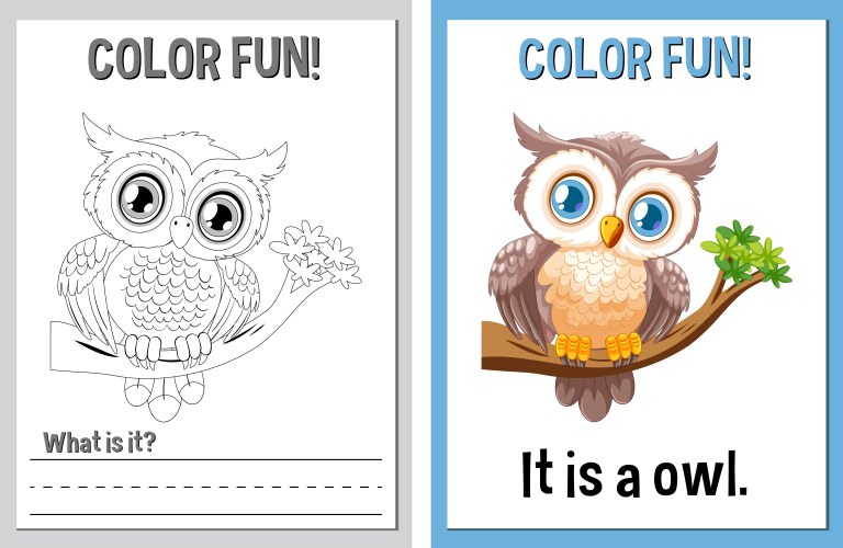 Coloring and learning activity with cute owl Vector Image