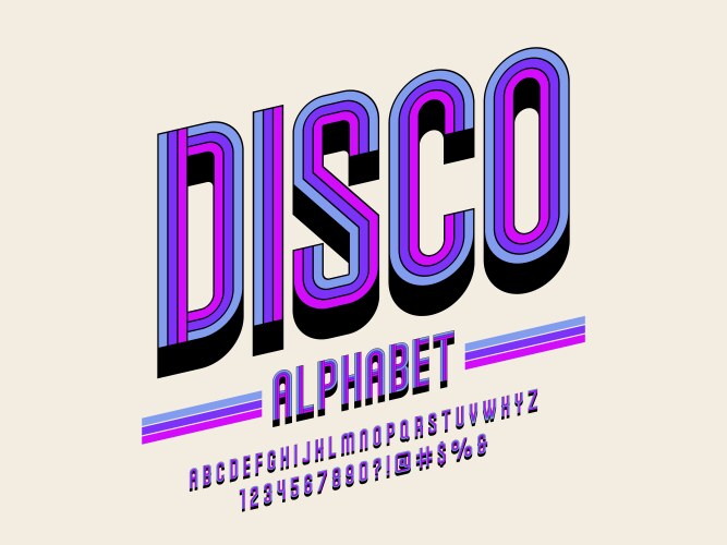 80s retro font disco style alphabet and numbers Vector Image