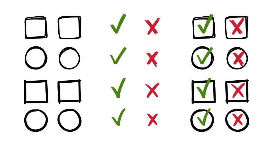 Check and cancel signs doodle icons yes Royalty Free Vector