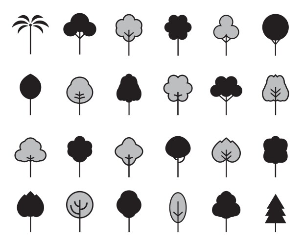 Set color trees line style Royalty Free Vector Image