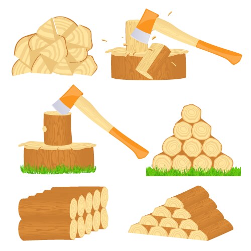 Wood log and trunk cartoon wooden lumber plank Vector Image