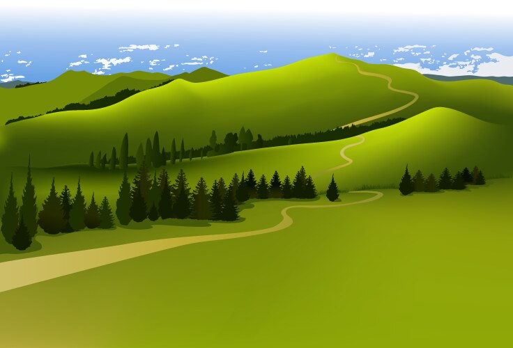 Rural landscape with mountains hills fields Vector Image