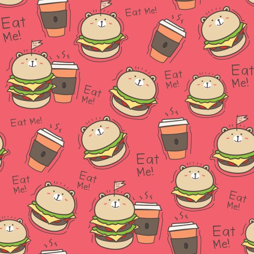 Seamless pattern of burger with yellow background Vector Image
