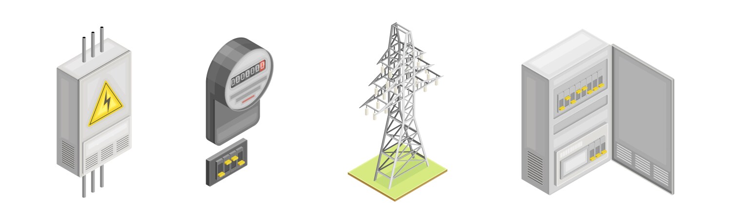 Electric power and energy objects isometric Vector Image