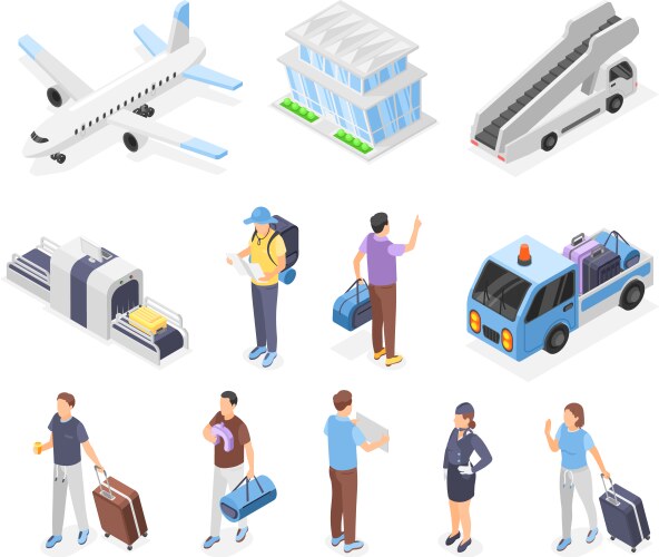 Airport isometric concept with passengers Vector Image