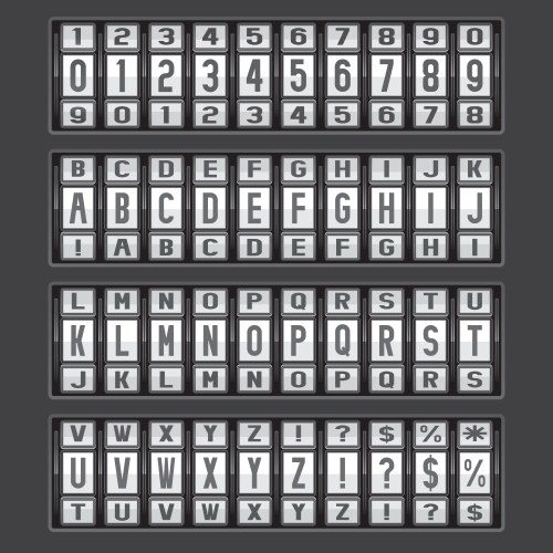 Alphabet of mechanical panel Royalty Free Vector Image