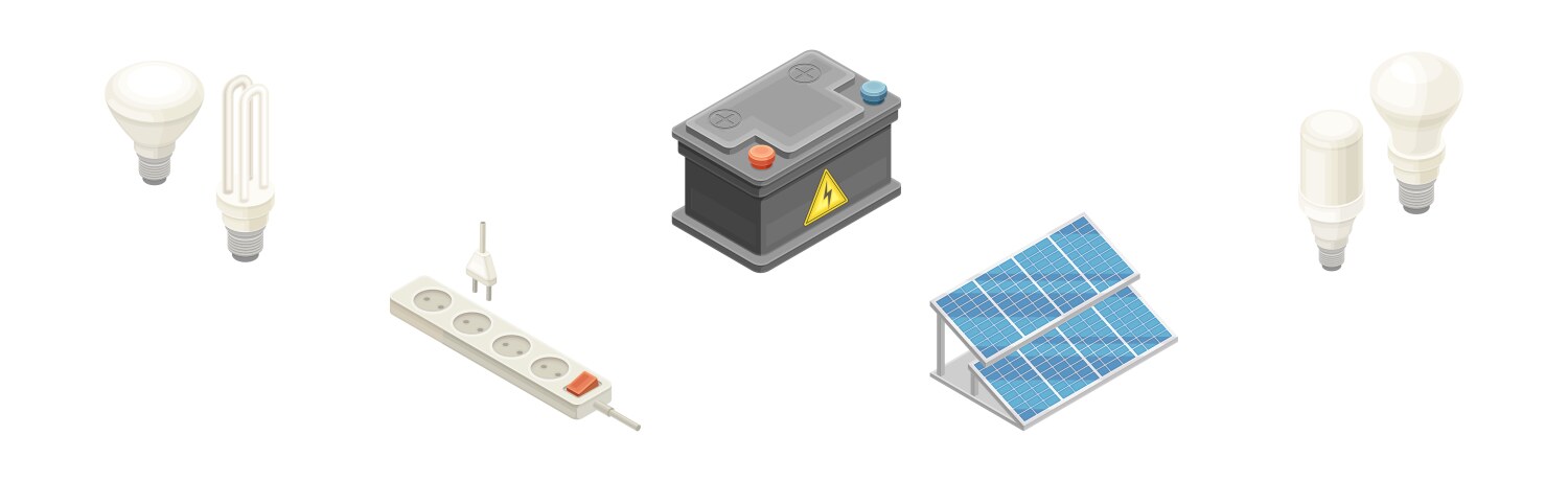 Electric power and energy objects isometric Vector Image