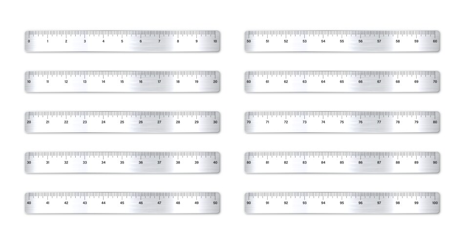 Realistic various shiny metal rulers Royalty Free Vector