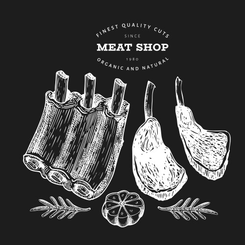 Lamb rib drawing red meat hand drawn Royalty Free Vector