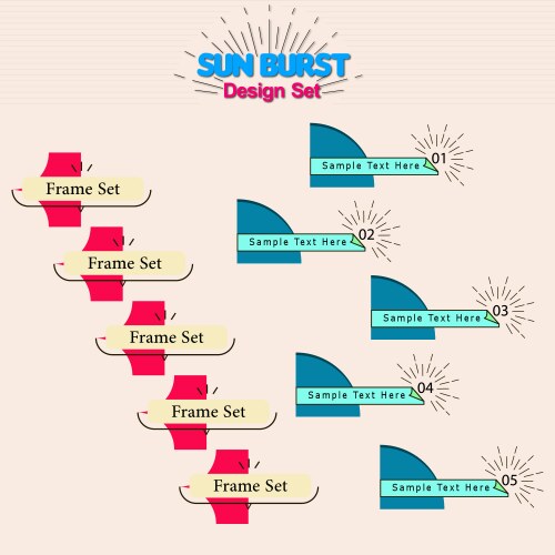 Sunburst design set simple heading frame Vector Image