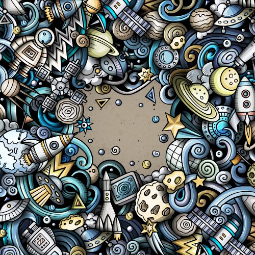 Cartoon doodles space frame Royalty Free Vector Image