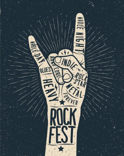 Red rock hand gesture coming out from black Vector Image