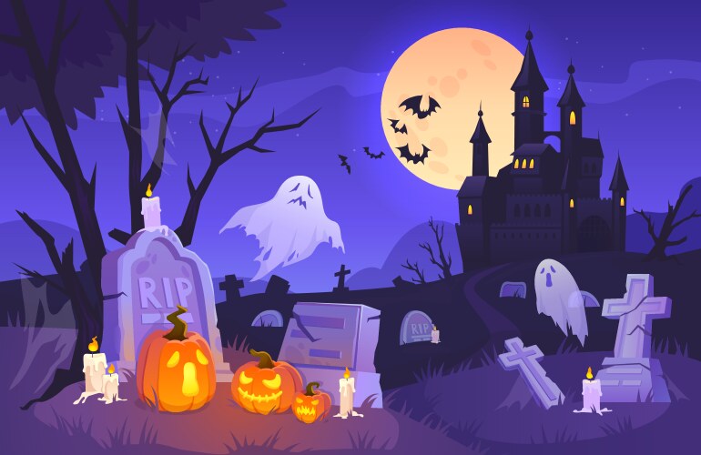 Purple cemetery halloween background banner Vector Image