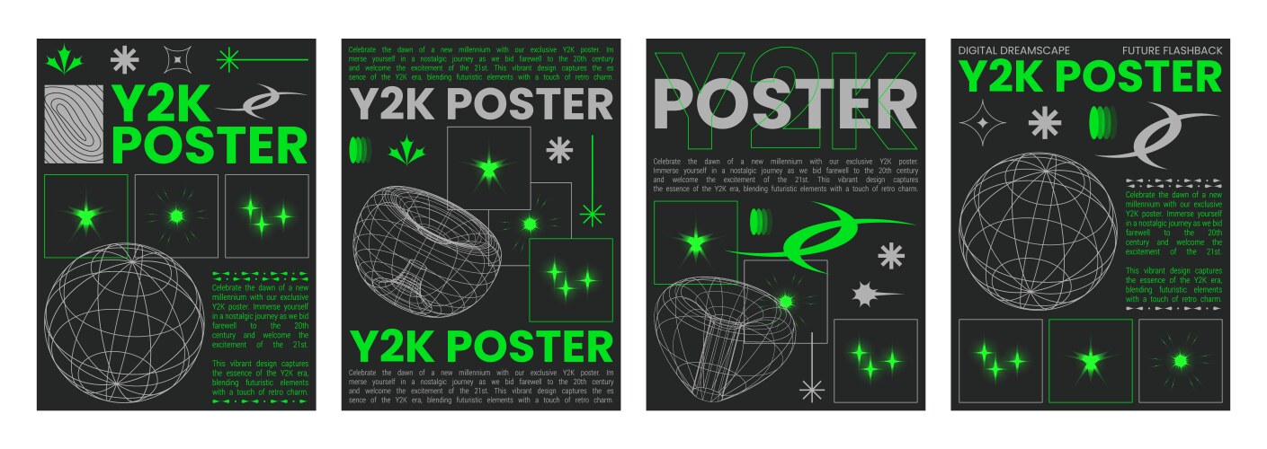 Set of y2k aesthetic techno banners Royalty Free Vector