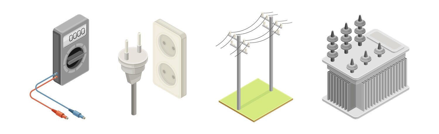 Electric power and energy objects isometric Vector Image