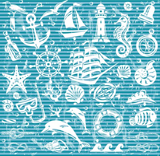 Borders with nautical and sea symbols Royalty Free Vector
