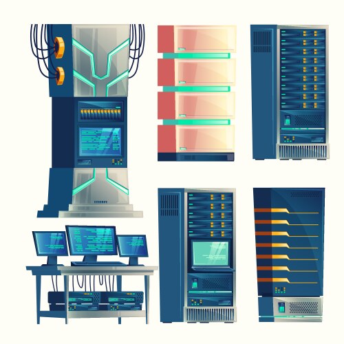 Data center poster with server room Royalty Free Vector