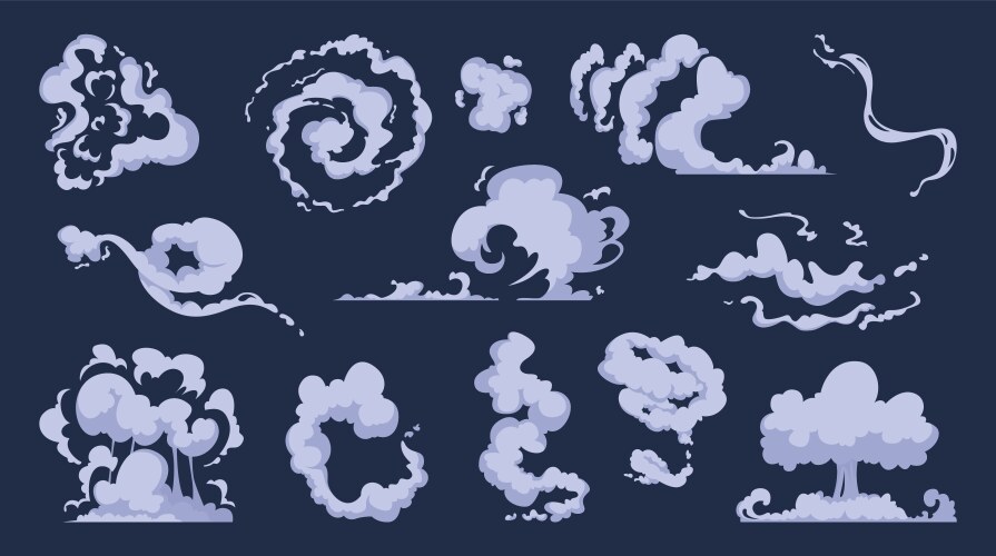 Comic explosion effect set dust smoke Royalty Free Vector