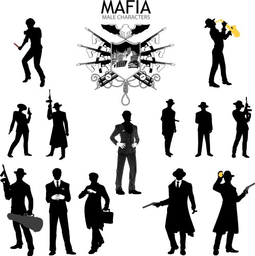 Mafia male and female cartoon characters set Vector Image