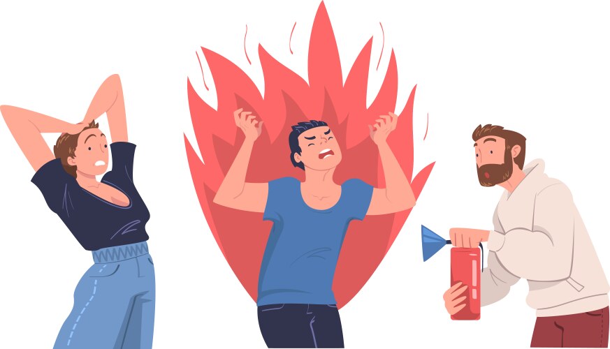 Man and woman character extinguishing burning Vector Image