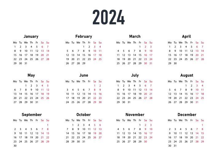 2024 year lunar calendar moon phases cycle Vector Image