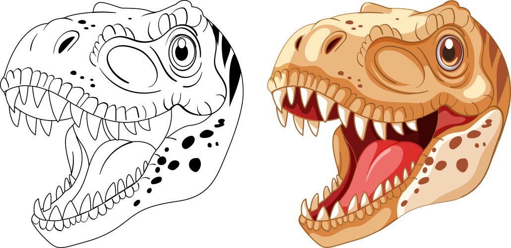 Dinosaur heads in color and black-and-white Vector Image