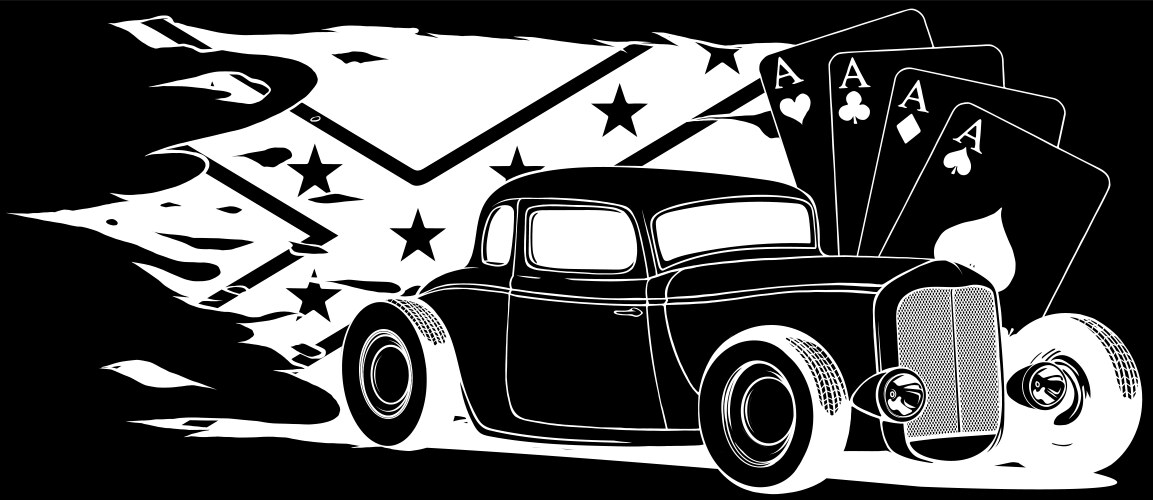 Hot rod car in white line on black background Vector Image