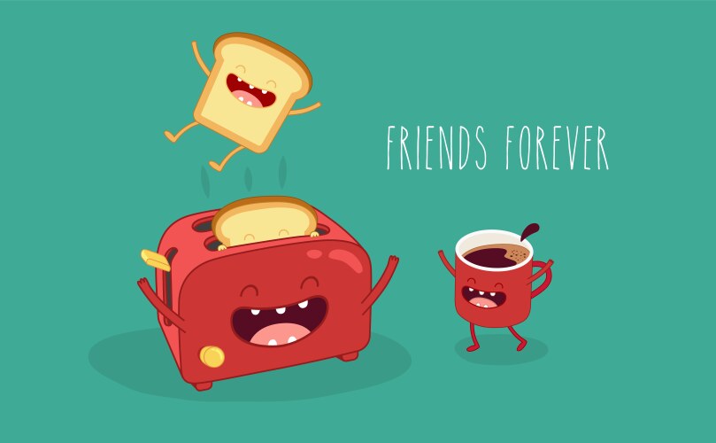 Funny breakfast set comic characters Royalty Free Vector