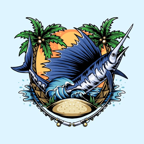 Marlin fish with anchor Royalty Free Vector Image