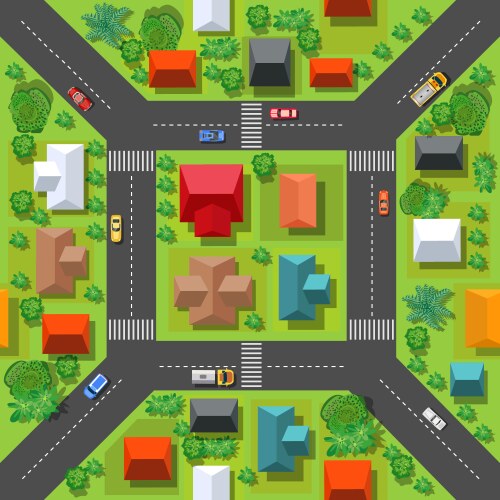 Urban crossroad with cars and pedestrian paths Vector Image