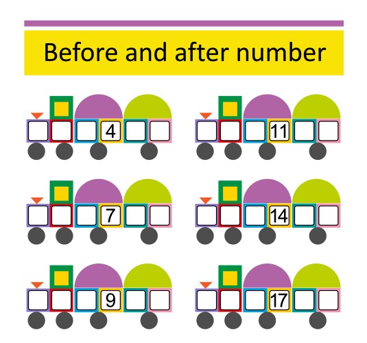 What comes before and after math worksheets Vector Image