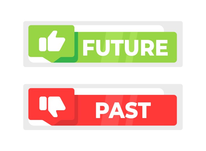 Two speech bubbles with future in green and past Vector Image