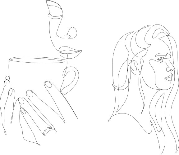 Line art woman silhouette set female faces Vector Image